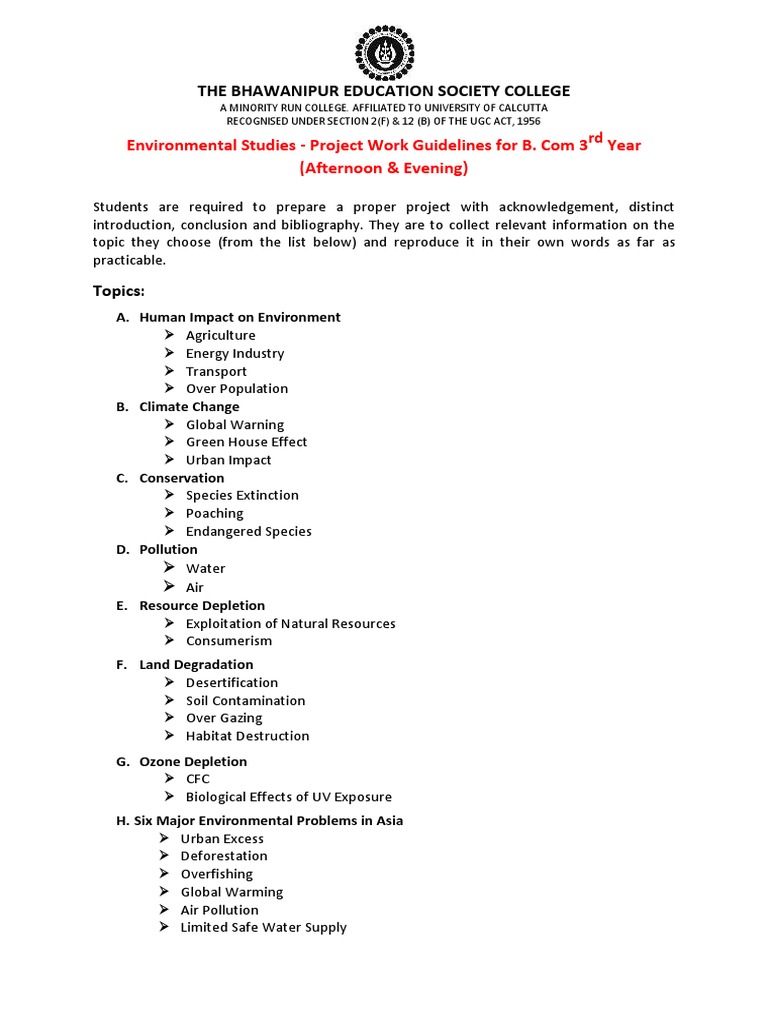 B.Com 3rd Year ENVS Project Guide | PDF | Habitat Destruction | Human ...