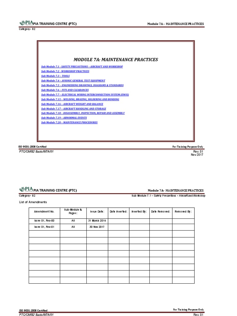 Module 7 (Maintenance Practices) Sub Module 7.1 (Safety Pre | PDF ...