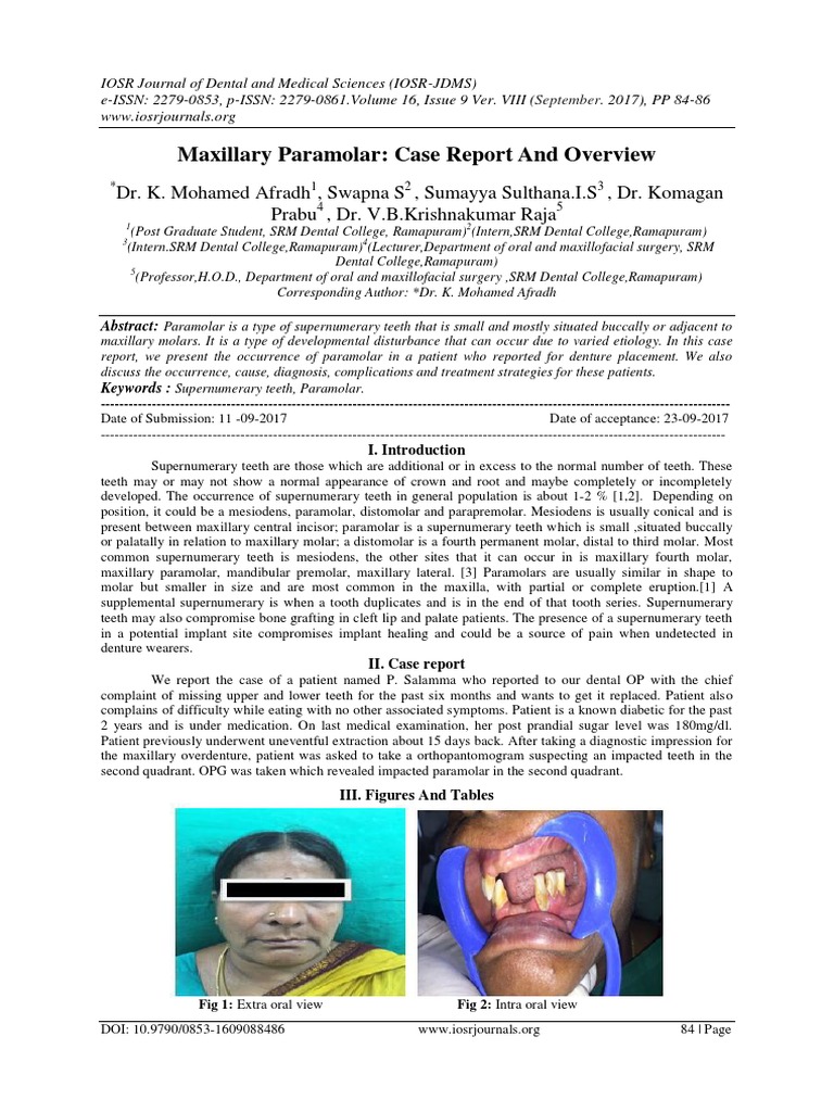 Maxillary Paramolar: Case Report and Overview | PDF | Human Tooth ...
