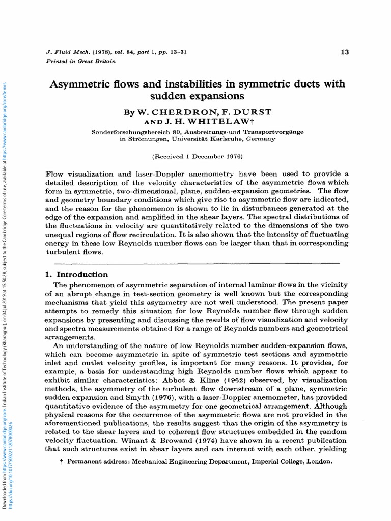 Cherdron 1978 - J Fluid Mech - Asymmetric Flows and Instabilities in ...
