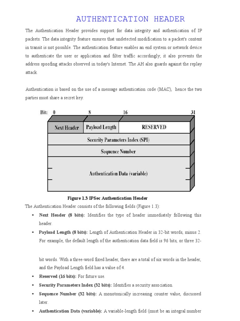 Figure 1.3 Ipsec Authentication Header | PDF | Technology & Engineering