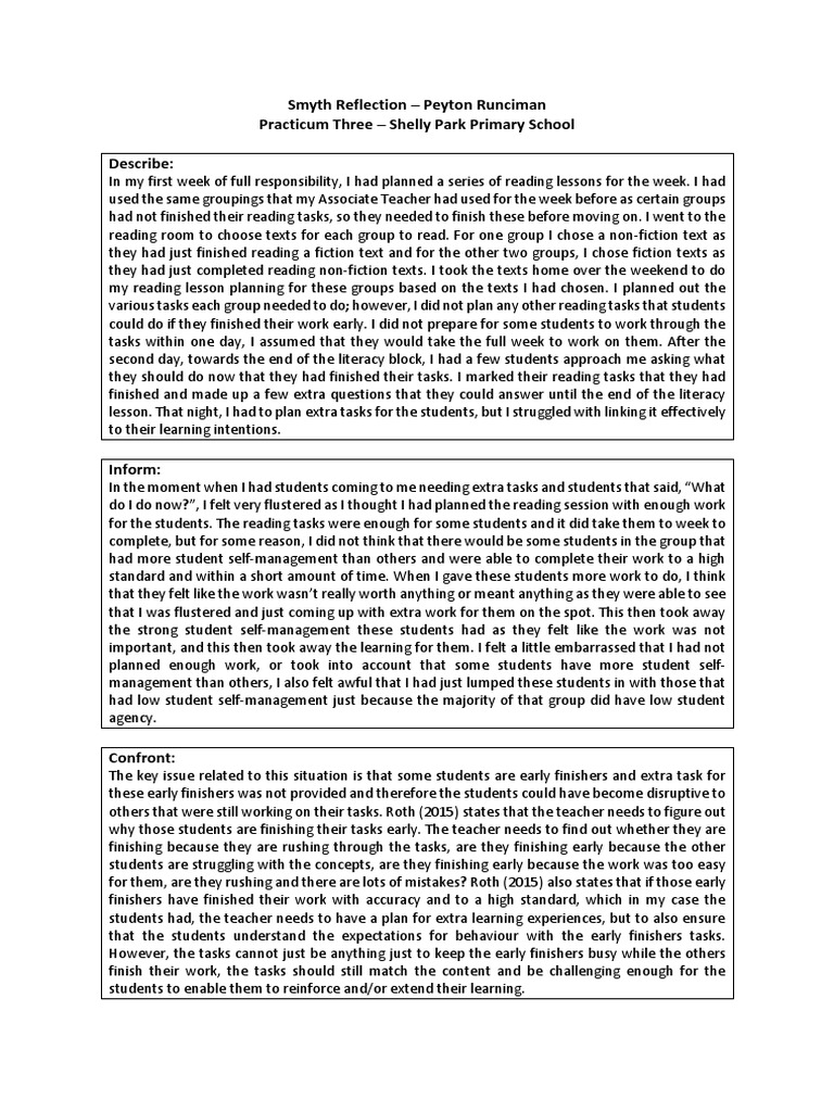 Smyth Reflection 1 | PDF | Classroom Management | Learning