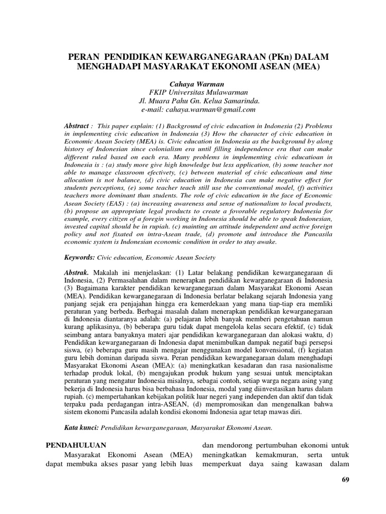 Peran Pendidikan Kewarganegaraan (PKN) Dalam Menghadapi Masyarakat Ekonomi Asean (Mea) | PDF ...