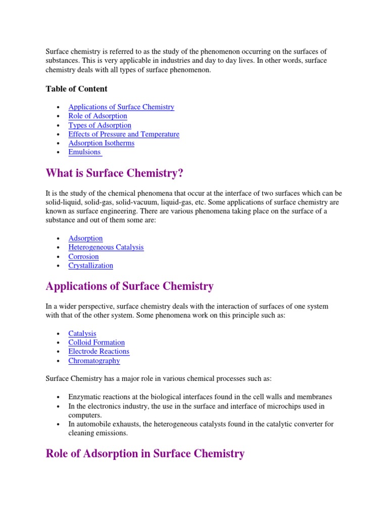 What Is Surface Chemistry?: Table of Content | PDF | Surface Science ...