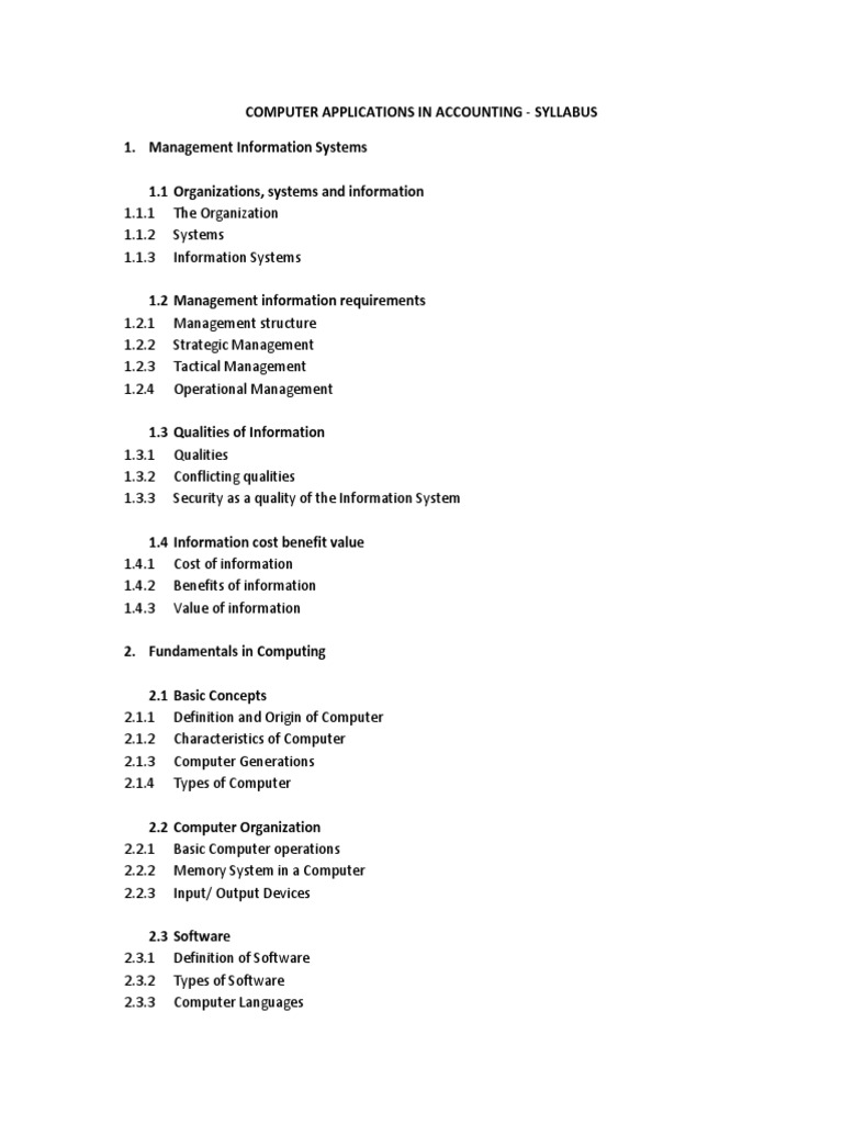 Computer Applications in Accounting Syll | PDF