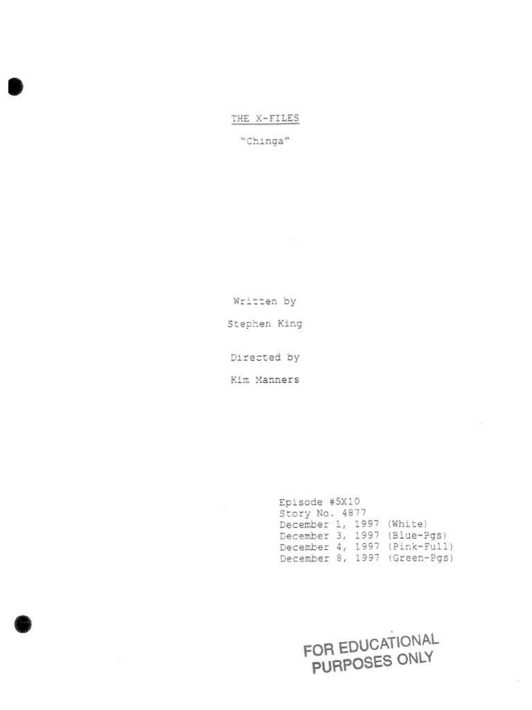 X-Files, The 5x10 - Chinga (1997-12-08) | PDF | The X Files Episodes ...