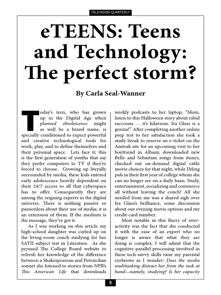 eTEENS: Teens and Technology: The Perfect Storm?: by Carla Seal-Wanner ...