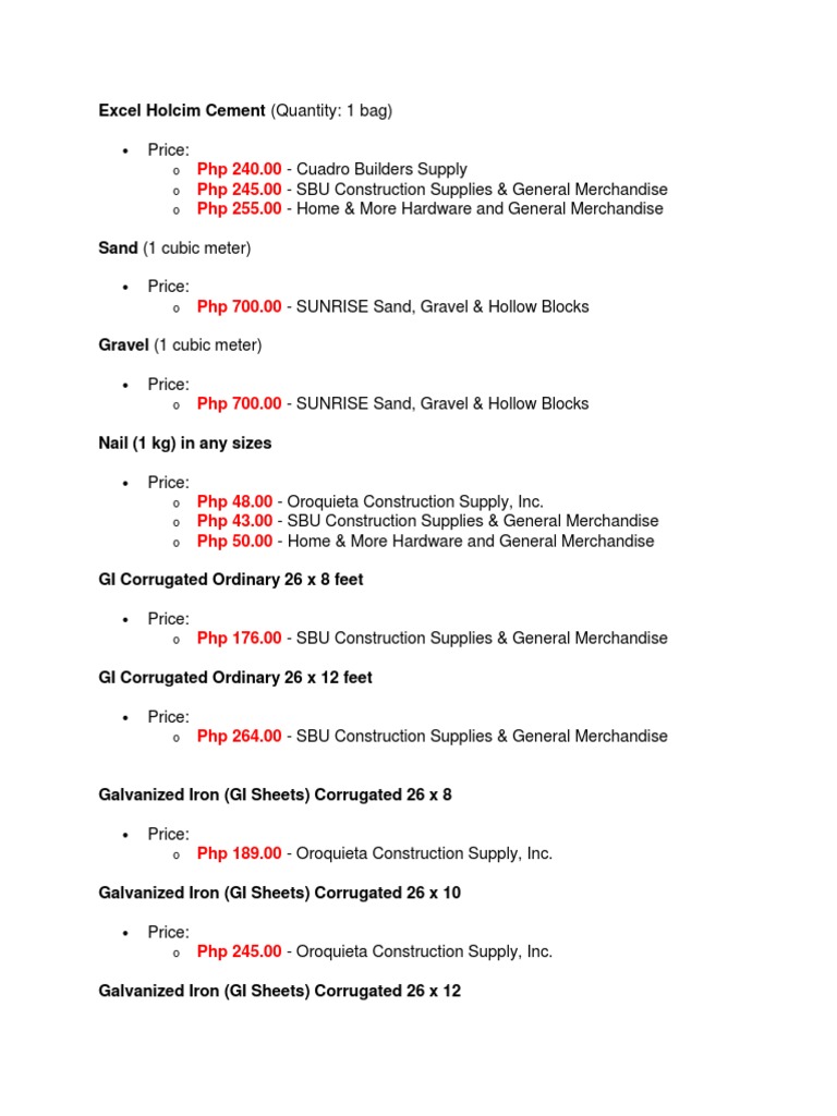 Construction Materials Price List 2025 | PDF | Building Materials ...
