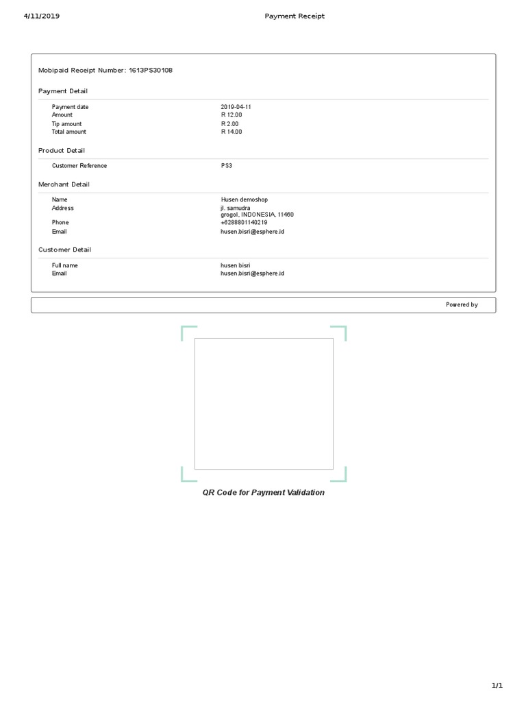 Mobipaid Receipt Number: 1613PS30108 Payment Detail: QR Code For ...