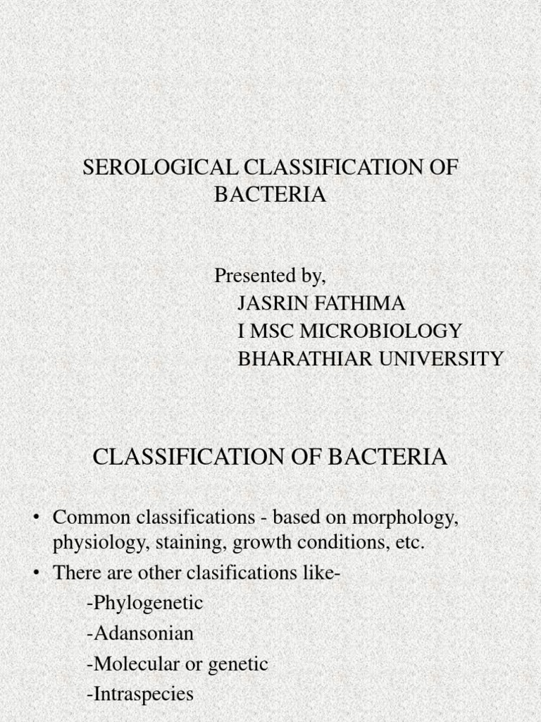 Serological Classification of Bacteria | PDF | Serotype | Microbiology