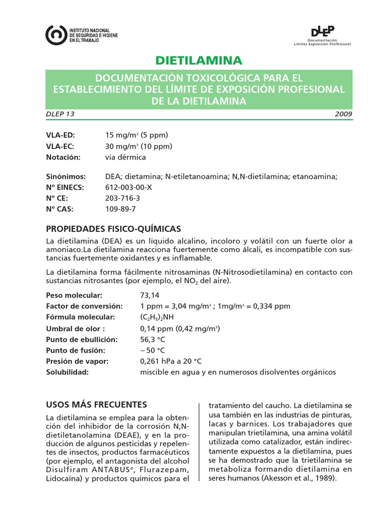 DEA Dietilamina PDF | PDF | Química | Salud y bienestar