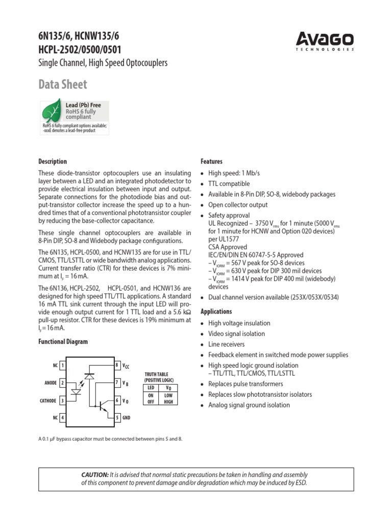 6N135-136, HCNW135-136, HCPL-2502-0500-0501 | PDF | Physical Quantities ...