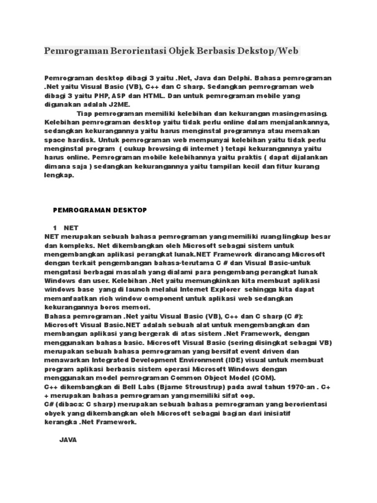Pemrograman Berorientasi Objek Berbasis Dekstop | PDF