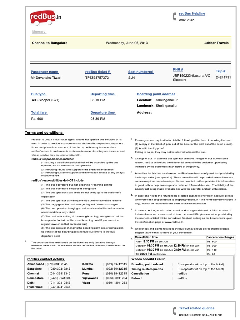 RedBus Ticket 24241791 | PDF | Ticket (Admission) | Bus