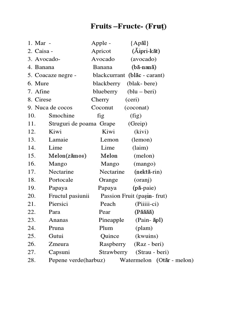 Fructe Engleza | PDF