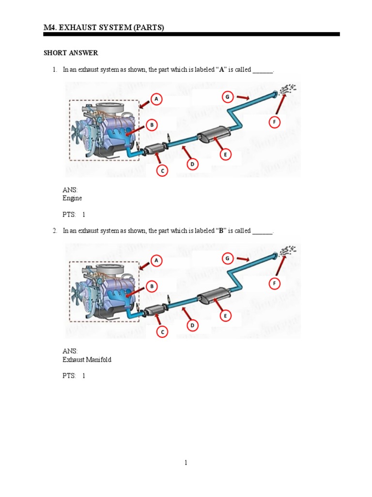 M4. Exhaust System (Parts) : 1. in An Exhaust System As Shown, The Part ...