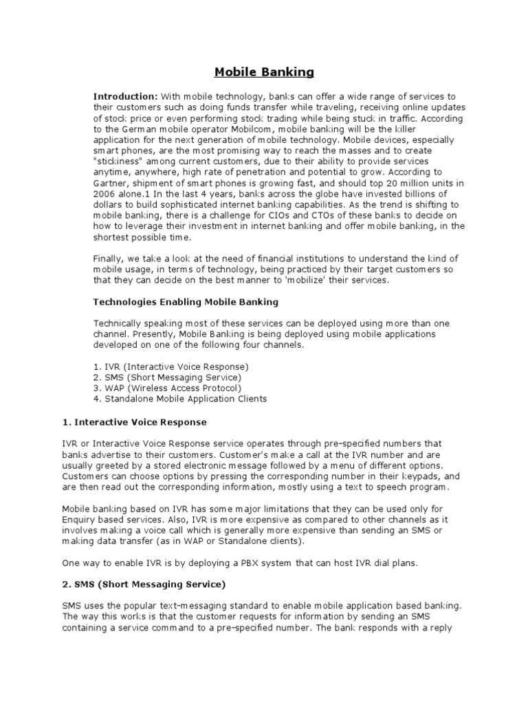 Mobile Banking: Introduction: With Mobile Technology, Banks Can Offer A ...