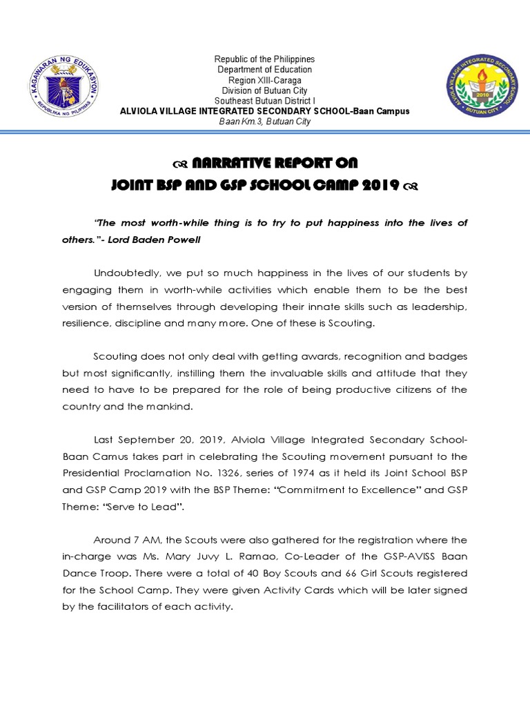 Narrative Report | PDF | Scouting | Youth Movements