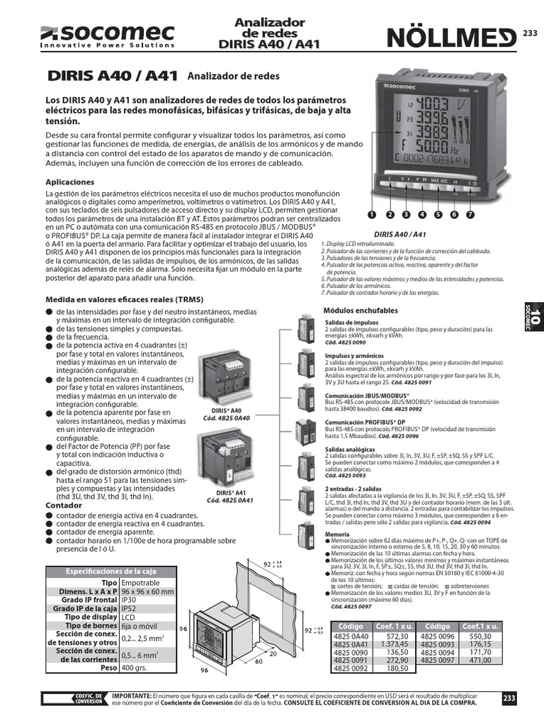 DIRIS A40 A41 Analizador de Redes SOCOMEC | PDF | Energia electrica ...