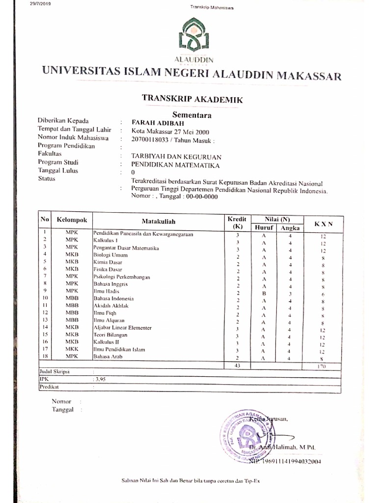Transkrip Akademik | PDF