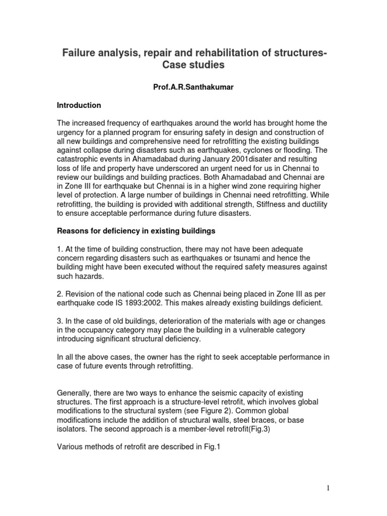 Failure Analysis, Repair and Rehabilitation of Structures-Case Studies ...