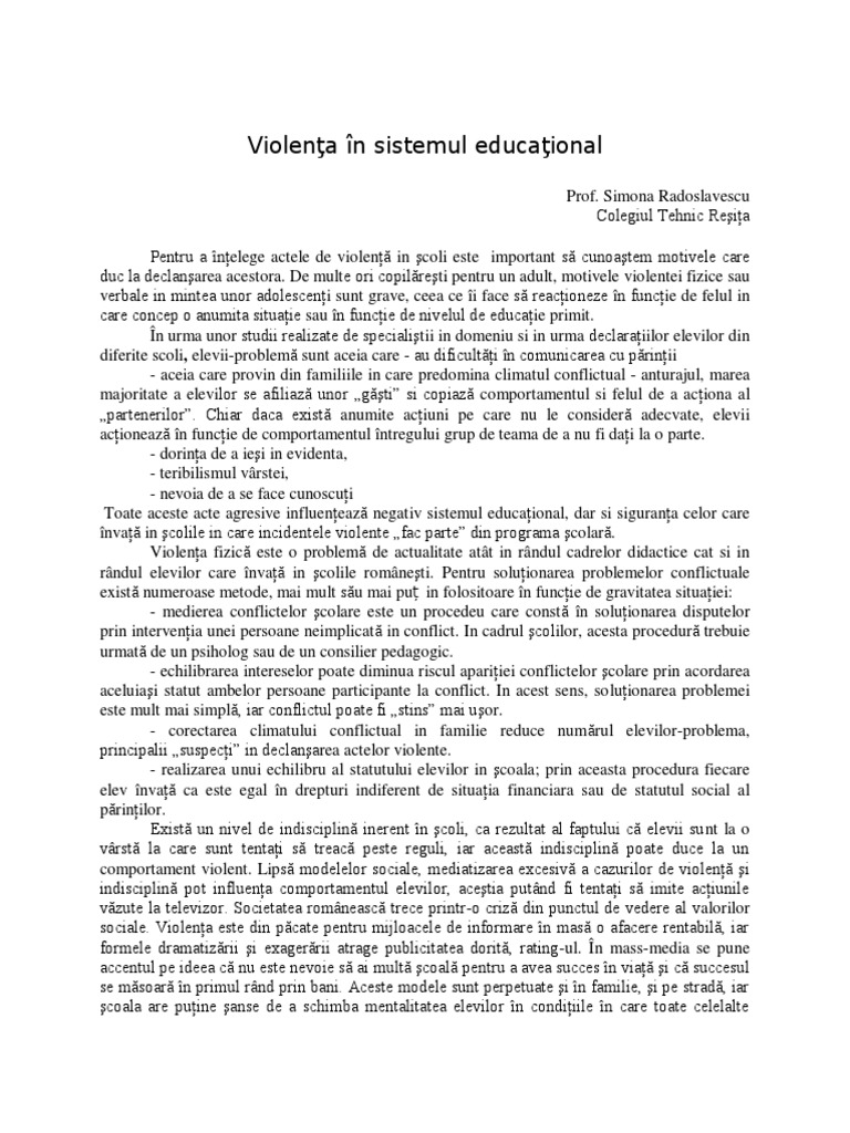 Violenta in Sistemul Educational | PDF