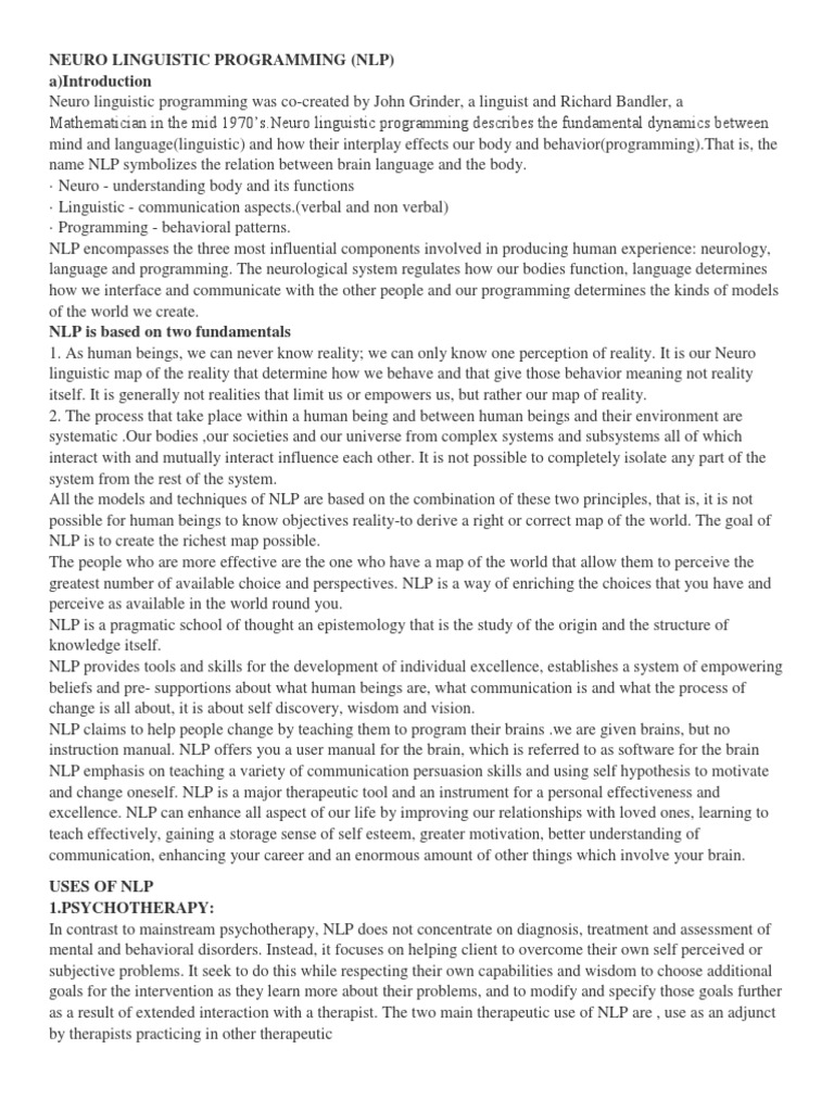 Neuro Linguistic Programming | PDF | Neuro Linguistic Programming ...