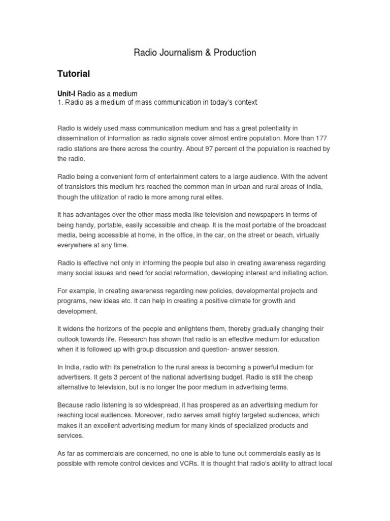 Radio Journalism and Production | PDF | Radio Broadcasting | In Band On ...