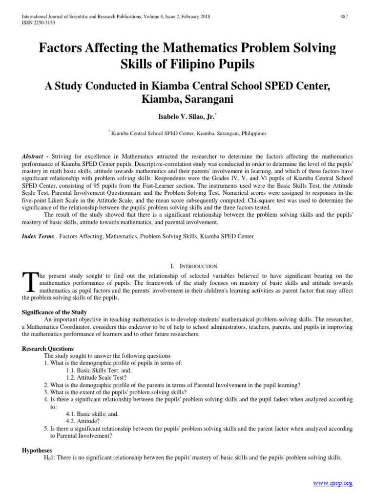 Factors Affecting The Mathematics Problem Solving Skills of Filipino ...