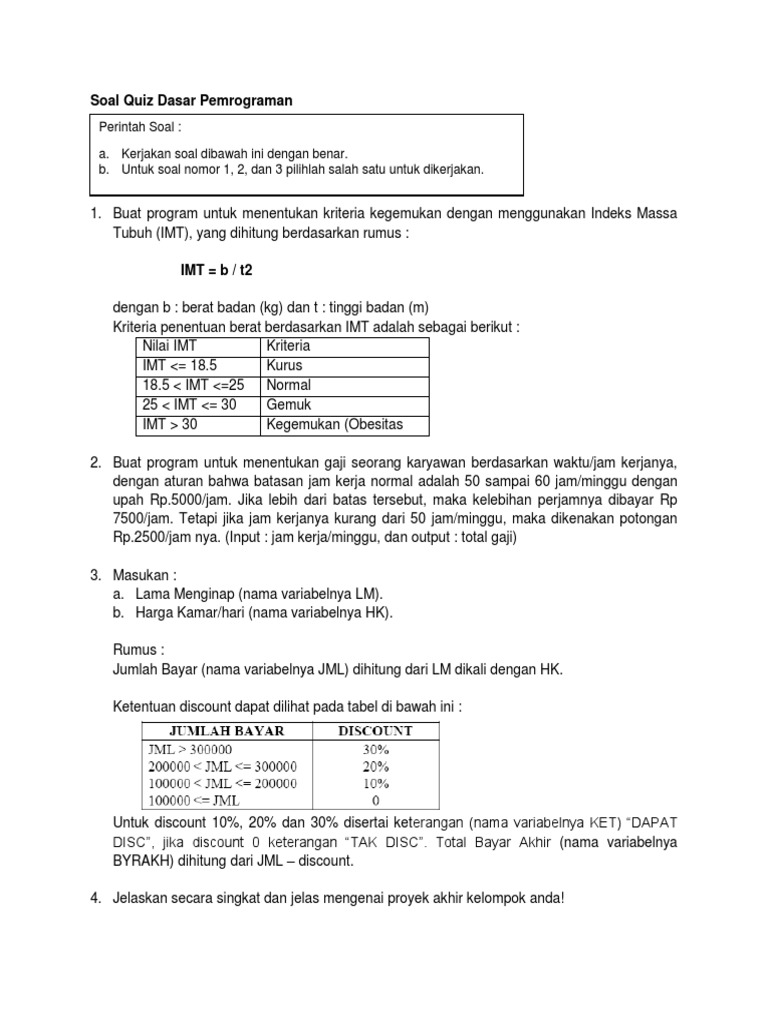 Soal Quiz Dasar Pemrograman | PDF