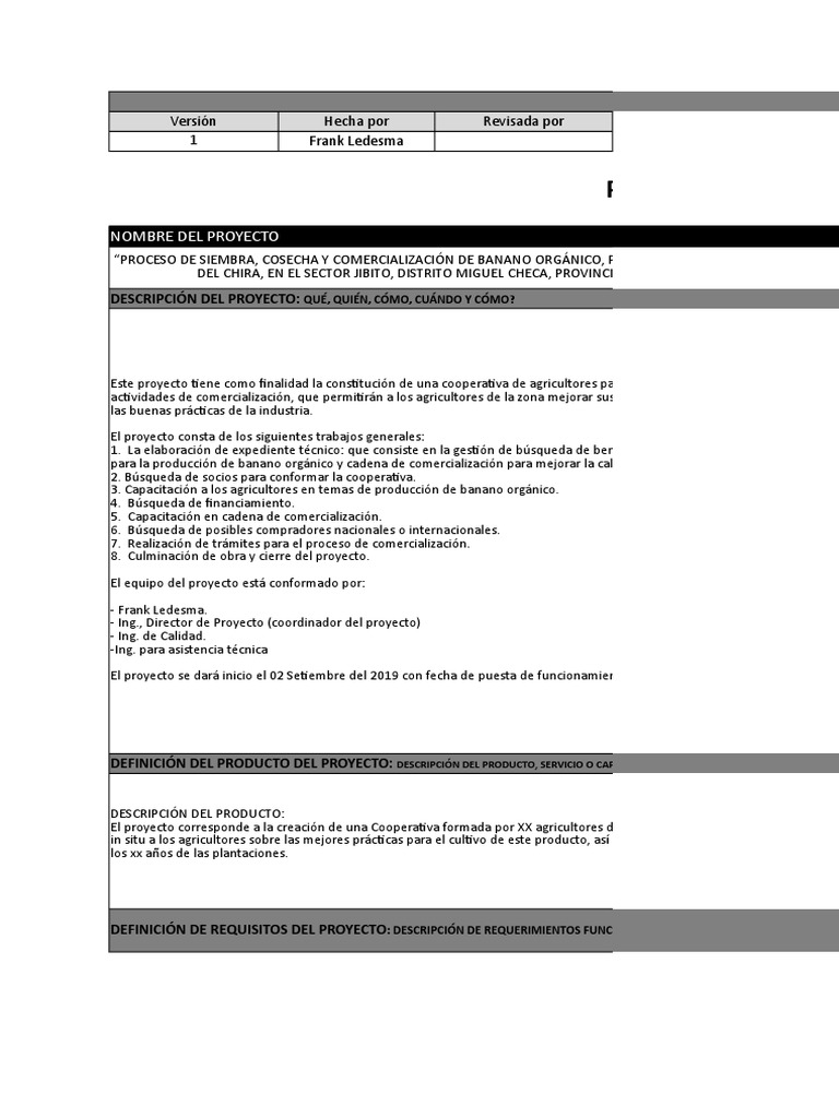 Project Charter (Modelo) | PDF | Comercio justo | Riego