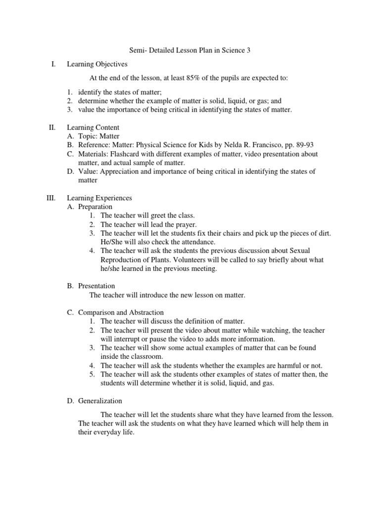 Lesson Plan | PDF | Matter | Gases