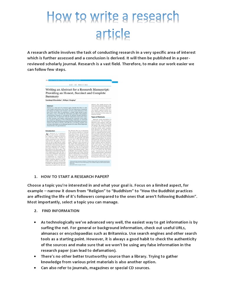 How To Write A Research Article | PDF | Academic Publishing | Thesis
