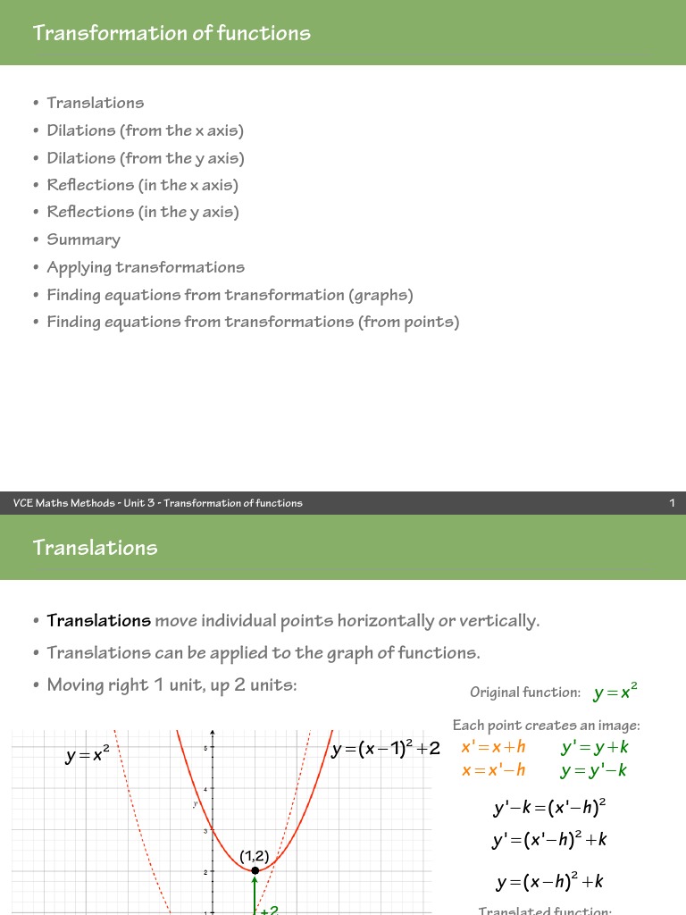 VCE Maths Methods - Unit 3 - Transformation of Functions 1 | PDF ...
