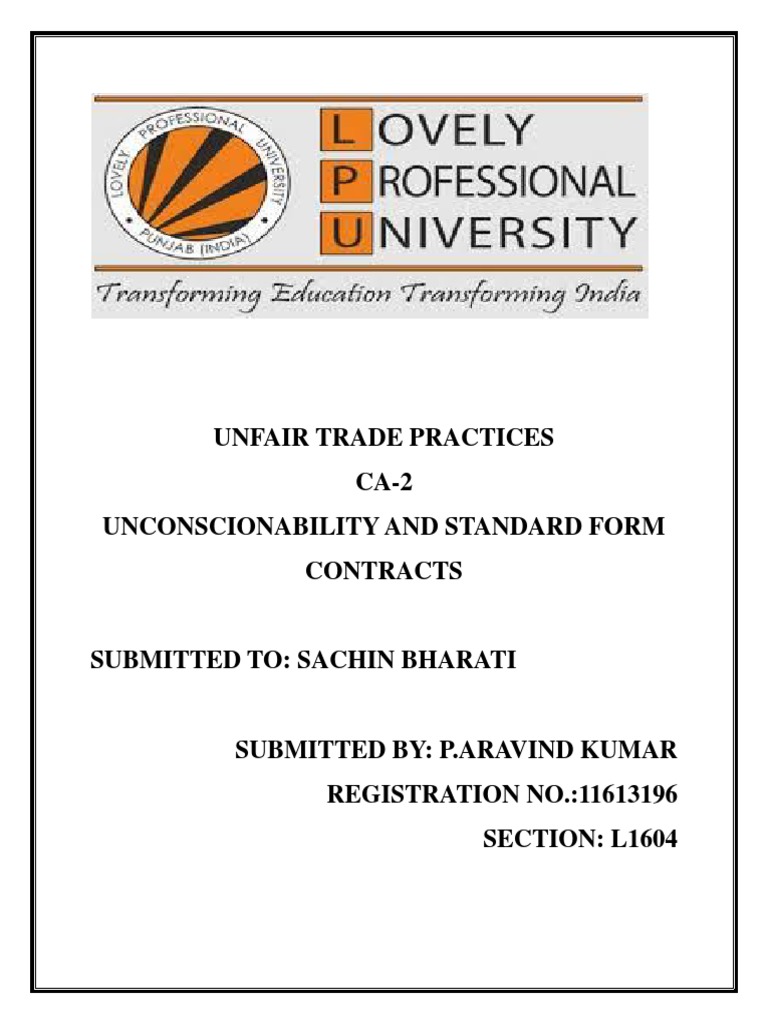 Unconscionability and Standard Form of Contract | PDF | Contractual Term | Law Of Obligations