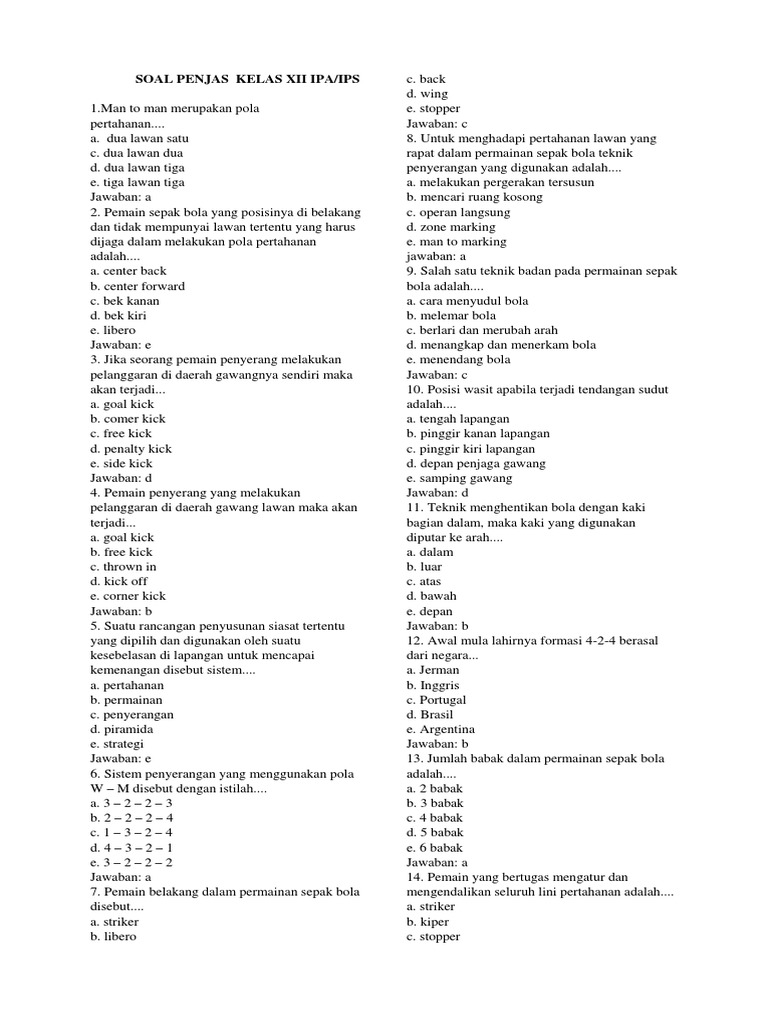 Soal Penjas Kelas Xii Ipa | PDF