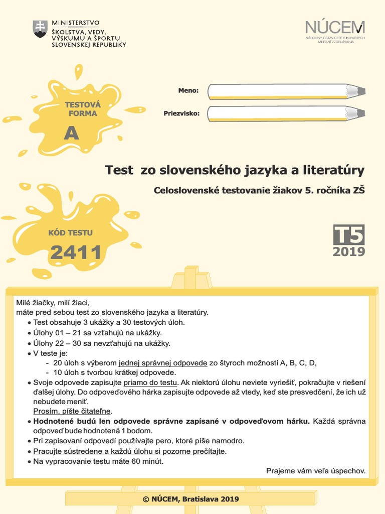 Test Zo Slovenského Jazyka A Literatúry | PDF