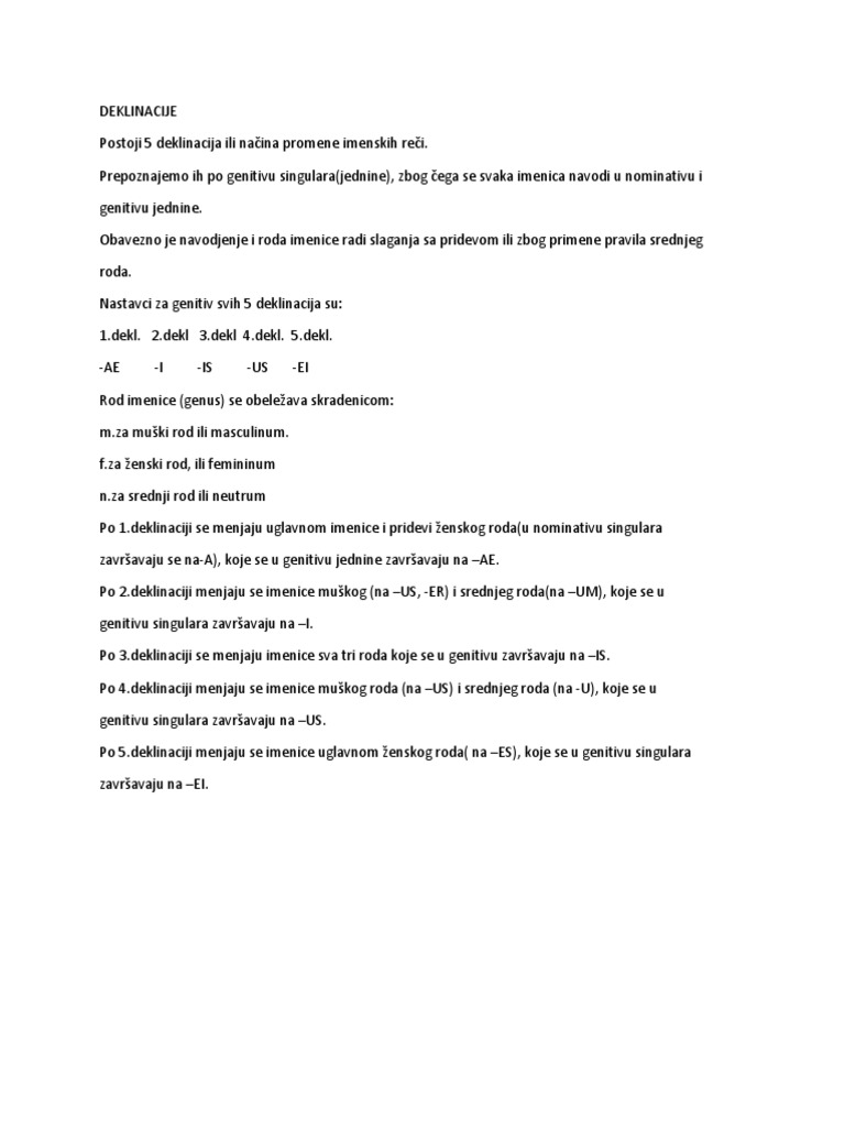 DEKLINACIJE Latinski | PDF