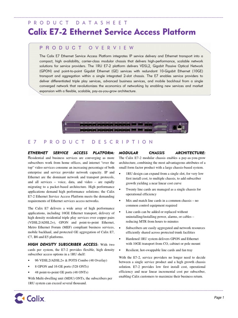 Calix E7-2 Ethernet Service Access Platform: Product Datasheet ...