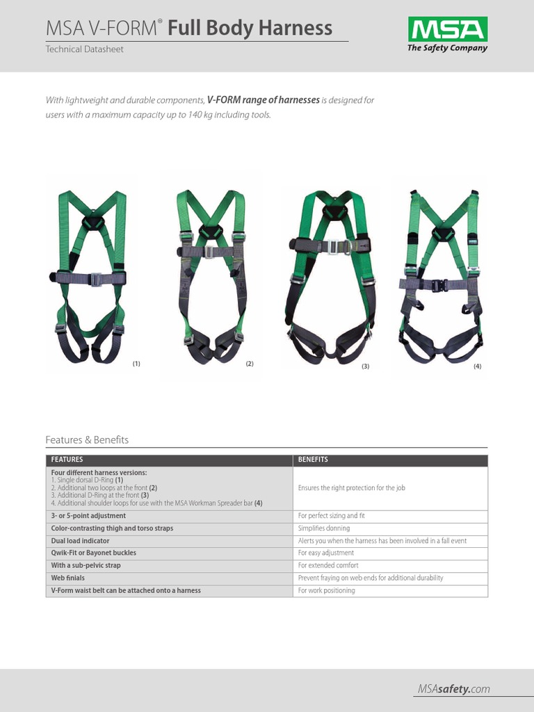 Msa V-Form: Full Body Harness | PDF | Equipment | Materials