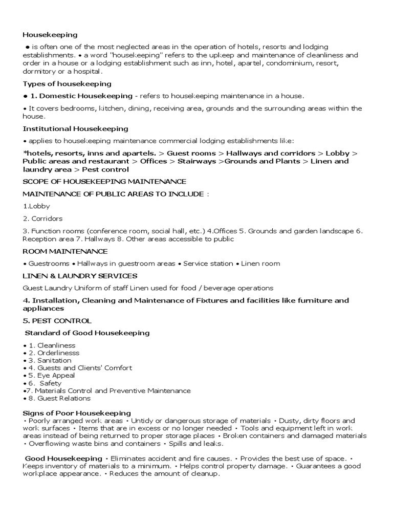 Housekeeping Handout | PDF
