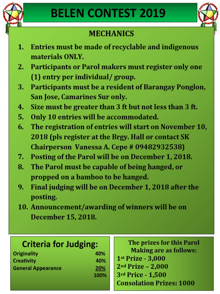 Belen Contest 2019: Criteria For Judging | PDF