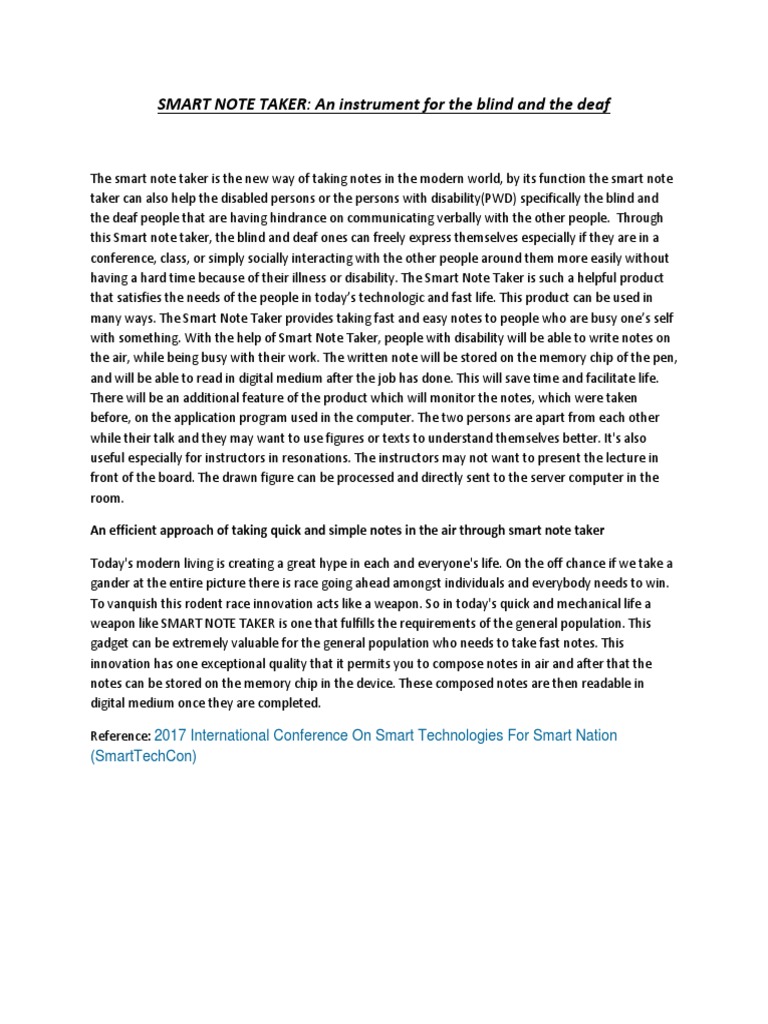 SMART NOTE TAKER: An Instrument For The Blind and The Deaf | PDF ...