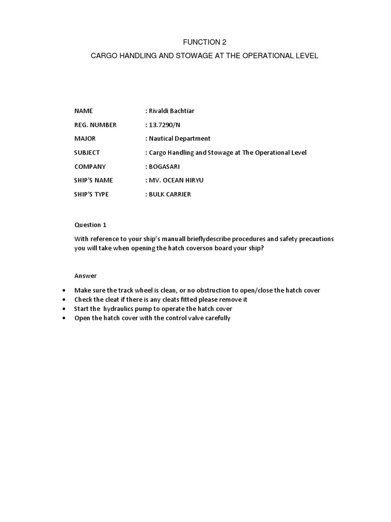 Procedures and Safety Precautions for Cargo Operations aboard a Bulk ...
