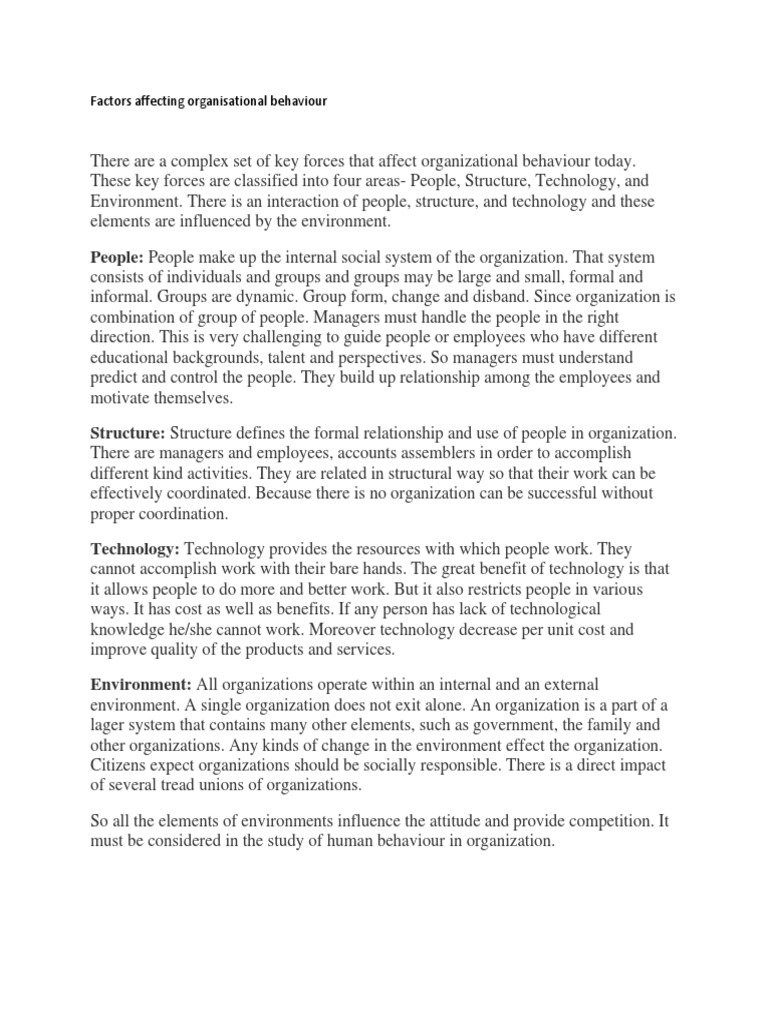 Factors Affecting Organisational Behaviour | PDF | Career & Growth ...