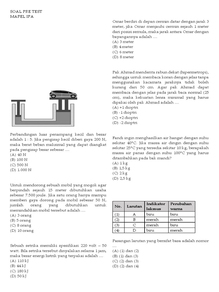 Soal Pre Test IPA: Latihan dan Pembahasan | PDF