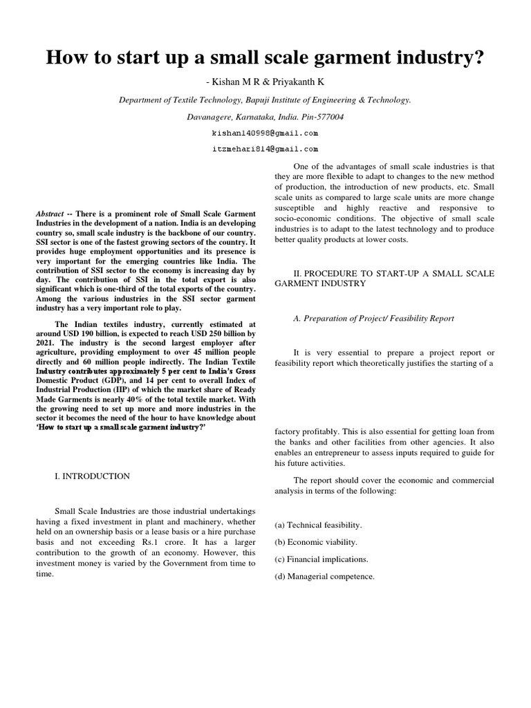 ABSTRACT (How To Start Up A Small Scale Garment Industry) | PDF ...