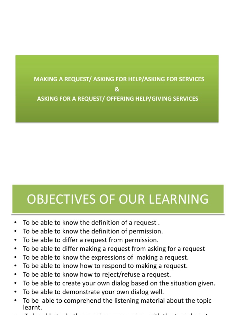 Making A Request/ Asking For Help/Asking For Services & Asking For A ...