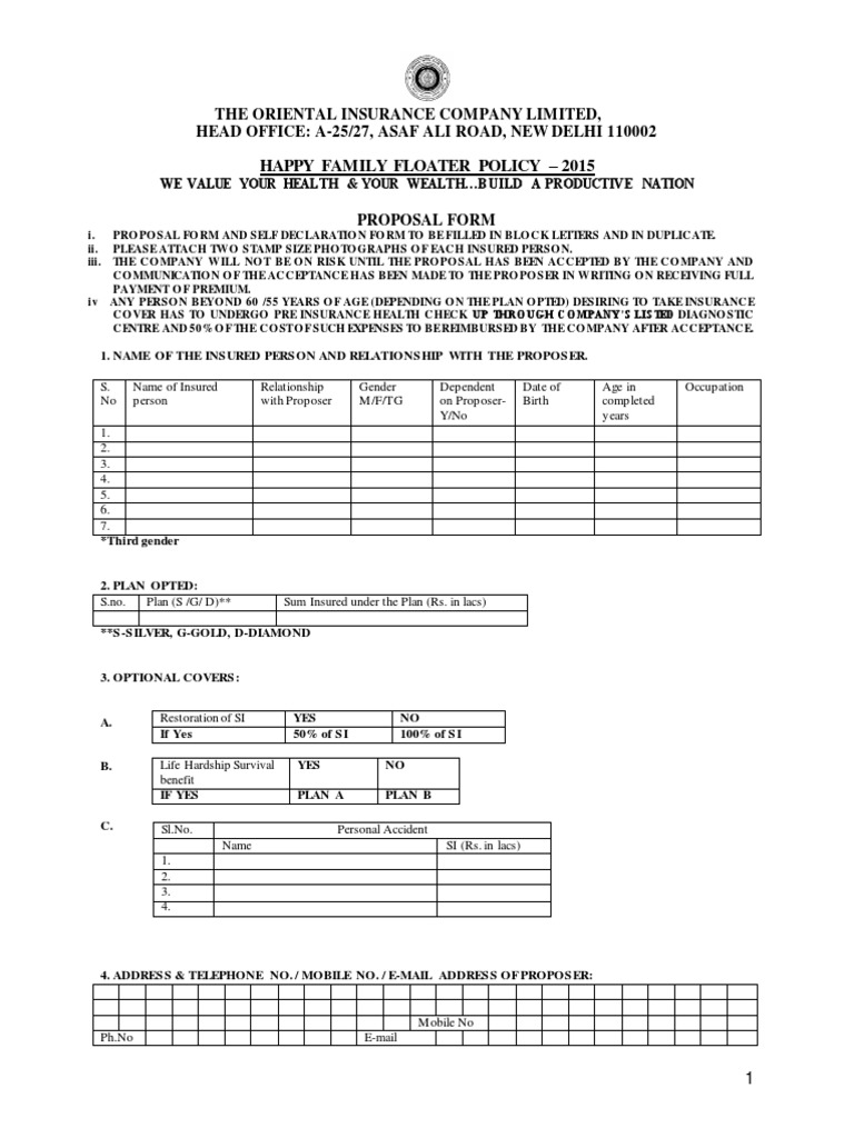 Happy Family Floaterform | PDF | Insurance | Insurance Policy