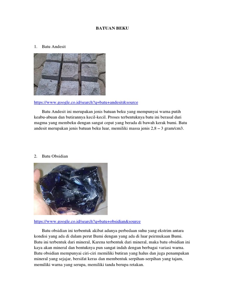 Jenis dan Ciri Batuan Beku | PDF | Griya & Taman